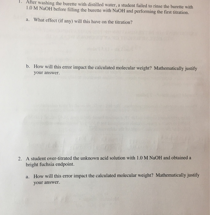 Solved I. After washing the burette with distilled water, a | Chegg.com