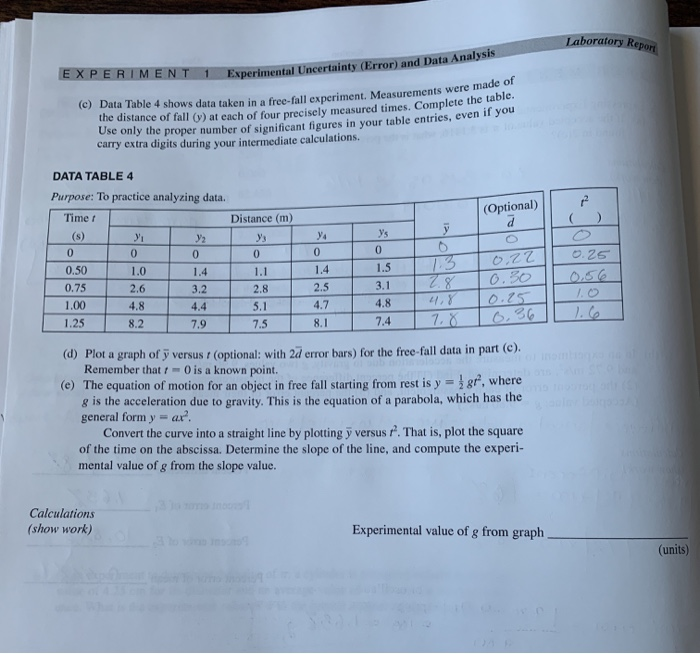Laboratory Re Repori EXPERIMENTİİİ E perimental | Chegg.com
