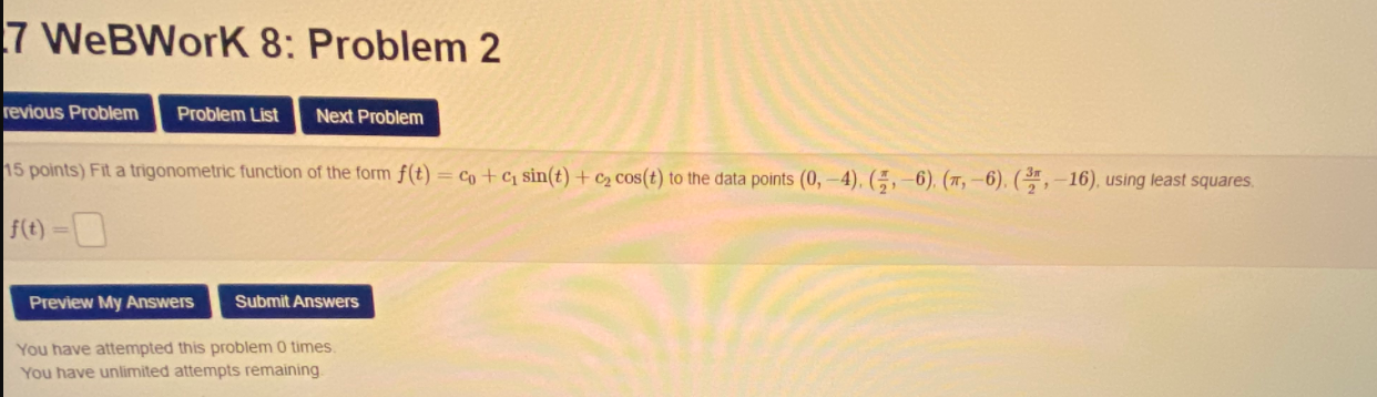 Solved 7 WeBWork 8: Problem 2 revious Problem Problem List | Chegg.com