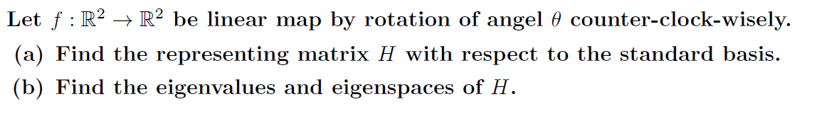 Solved Let f:R2 + R2 be linear map by rotation of angel 0 | Chegg.com