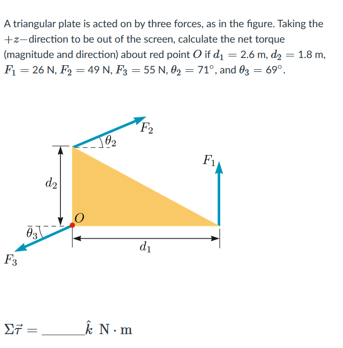 Solved A triangular plate is acted on by three forces, as in | Chegg.com