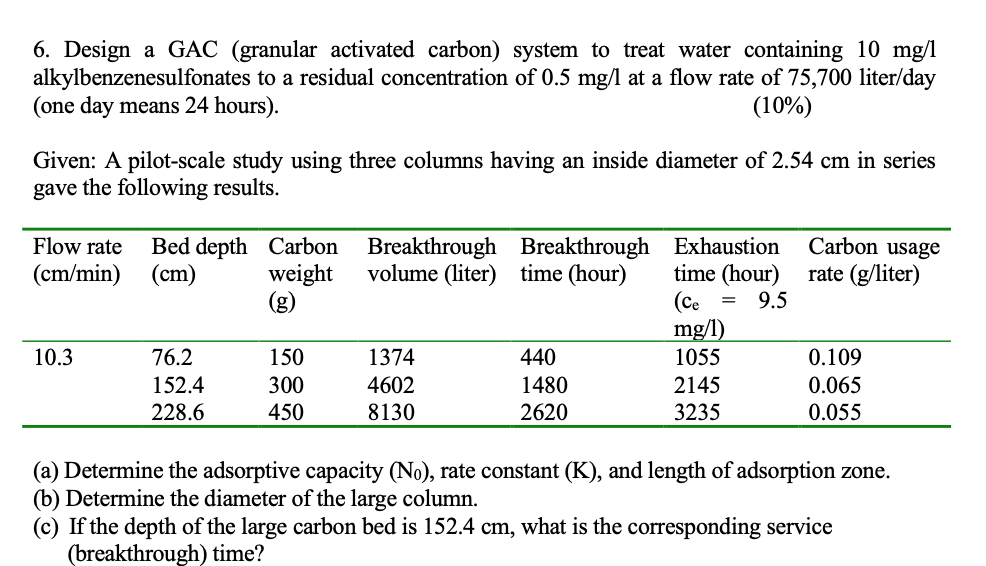 Solved 6. Design a GAC (granular activated carbon) system to | Chegg.com