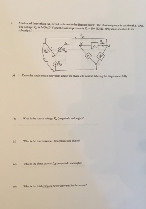 Solved 1. A balanced three-phase AC circuit is shown in dhe | Chegg.com