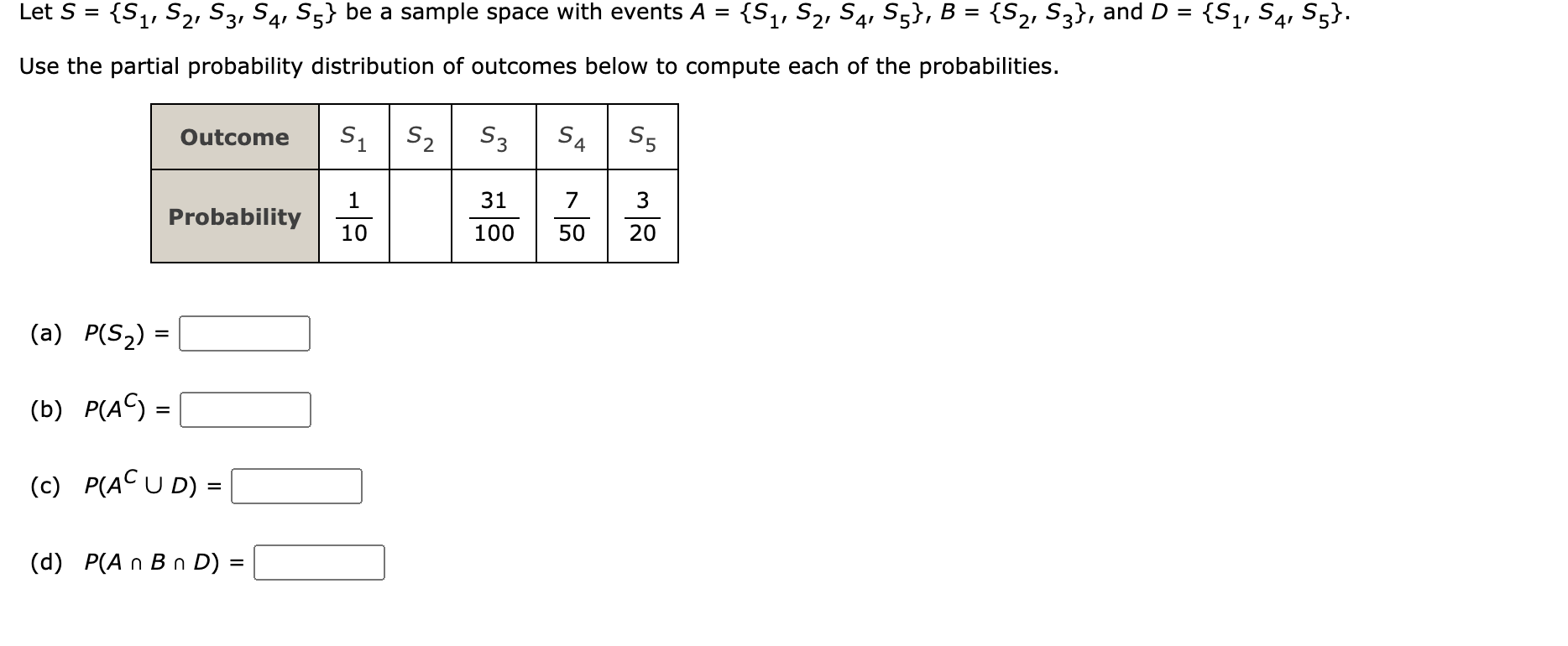 Solved Let S={S1,S2,S3,S4,S5} be a sample space with events | Chegg.com