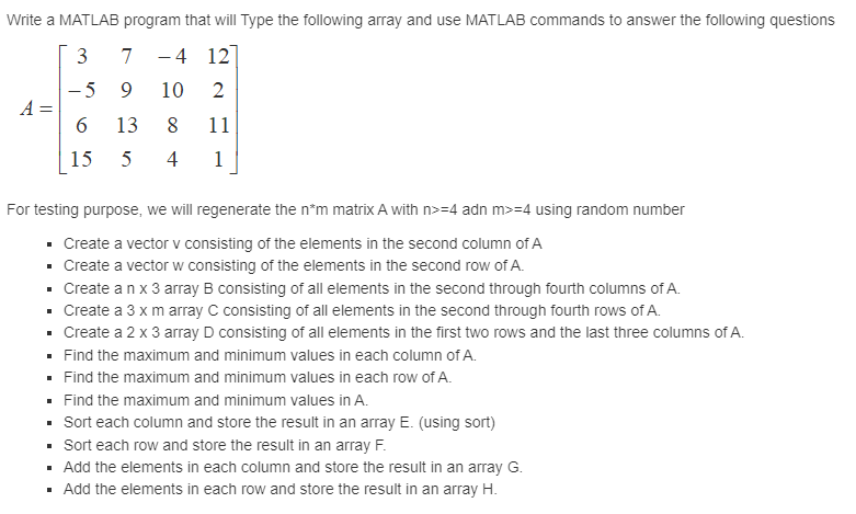 Solved Write a MATLAB program that will Type the following | Chegg.com