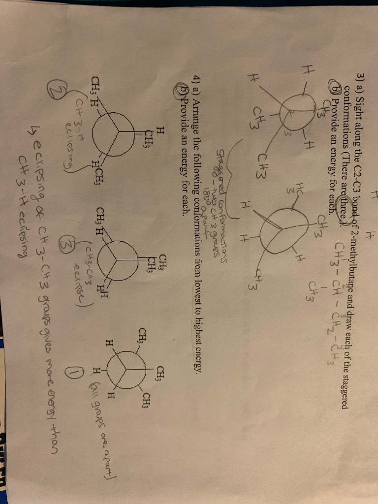 Solved 3) a) Sight along the C2-C3 bond of 2-methylbutane | Chegg.com