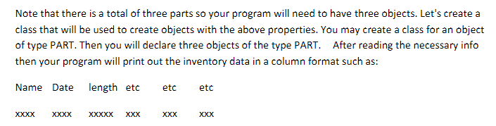 Solved 2. Write a program to create an inventory of a part | Chegg.com