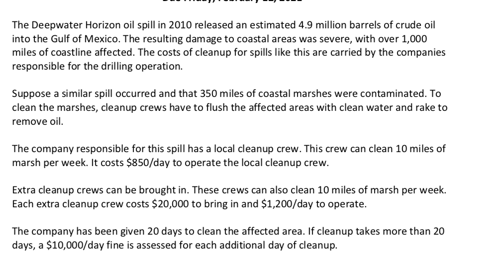 The Deepwater Horizon oil spill in 2010 released an | Chegg.com