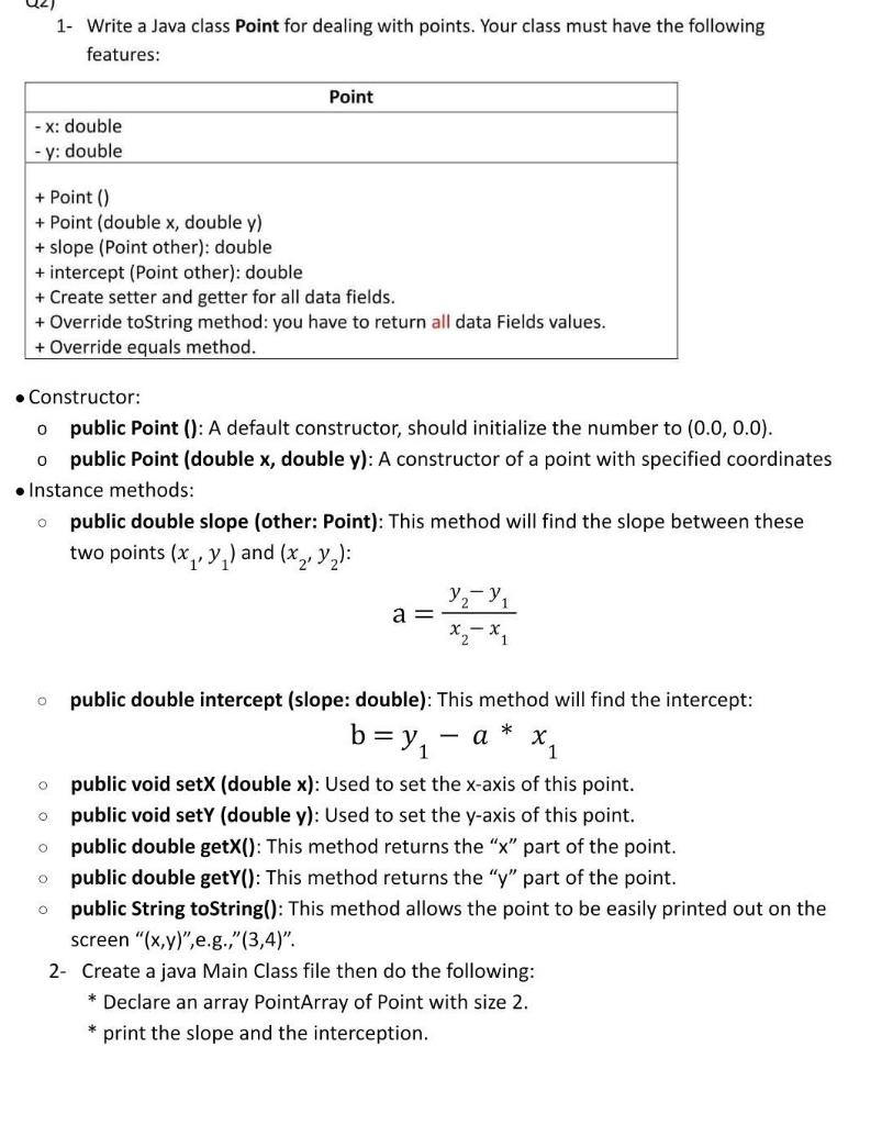 Solved 1 Write A Java Class Point For Dealing With Points