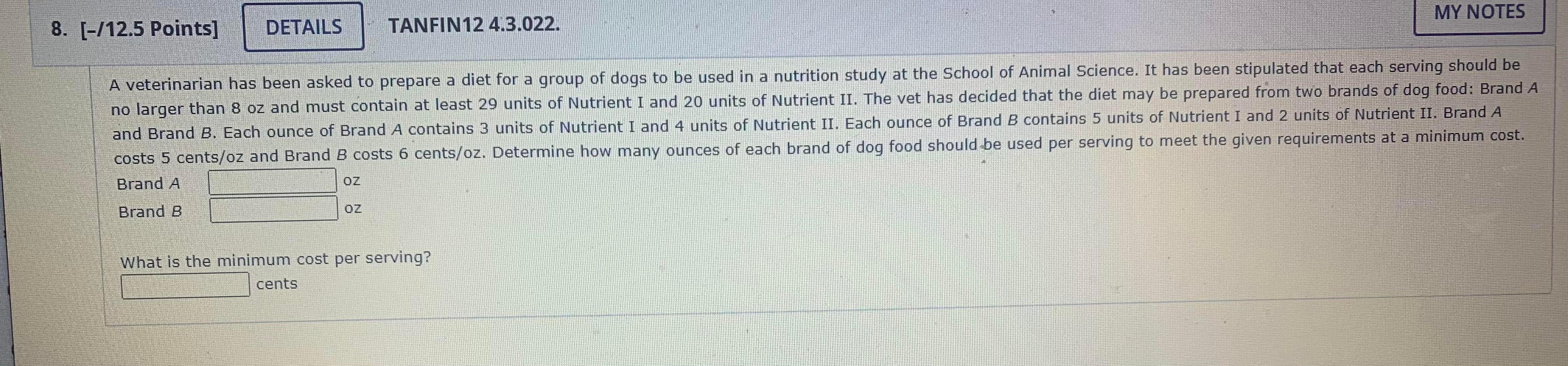 Solved MY NOTES 8. [-/12.5 Points] DETAILS TANFIN124.3.022. | Chegg.com