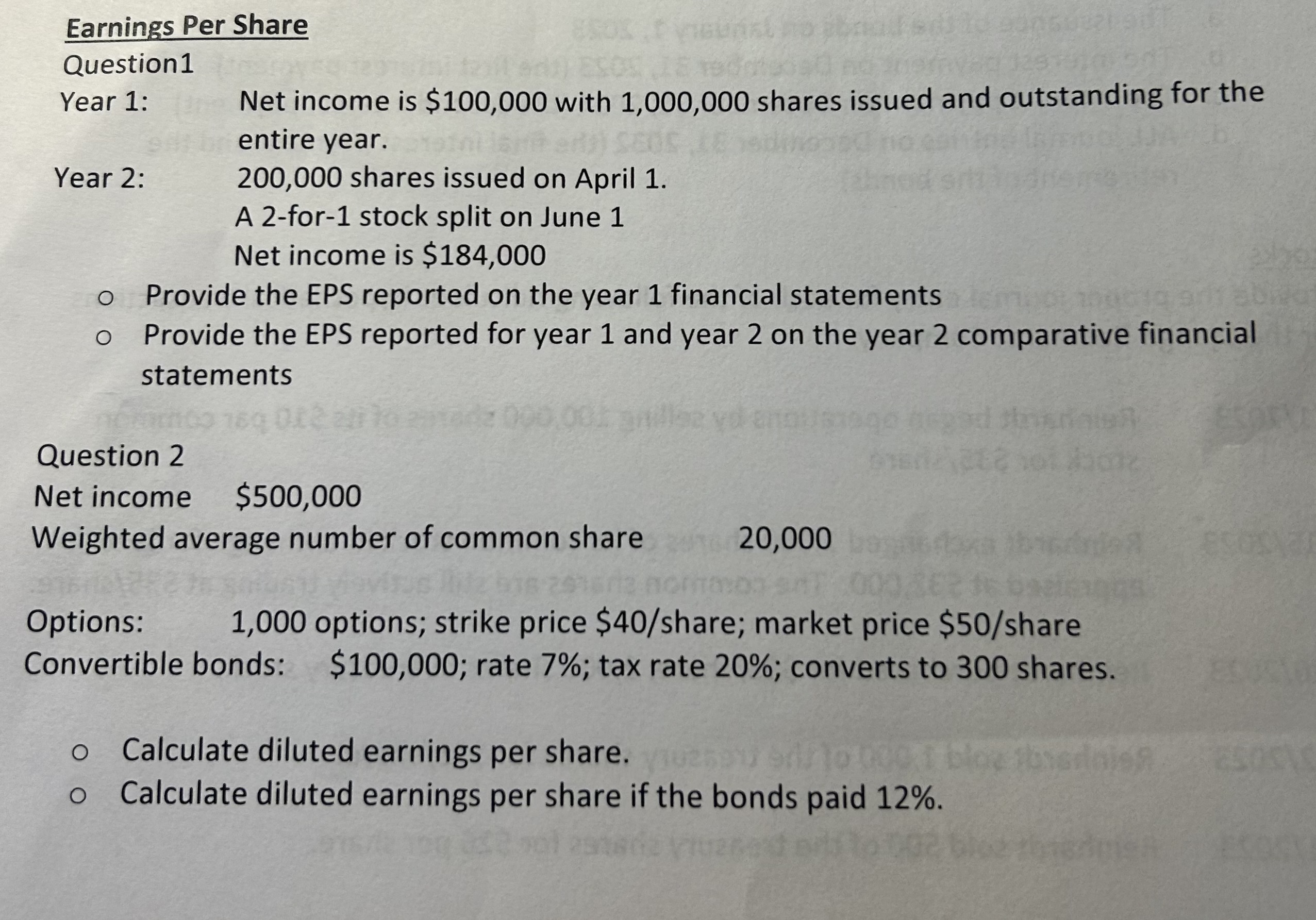 Solved Earnings Per Share Question 1 Year 1: Net income is | Chegg.com