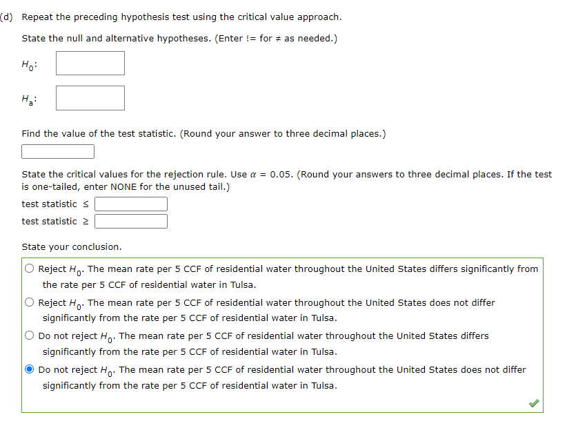 Solved water for 42 randomly selected U.S. cities. H0: Ha: | Chegg.com