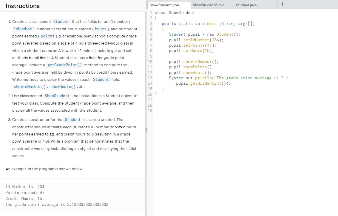 Solved 1. Create a class named Student that has fields for | Chegg.com