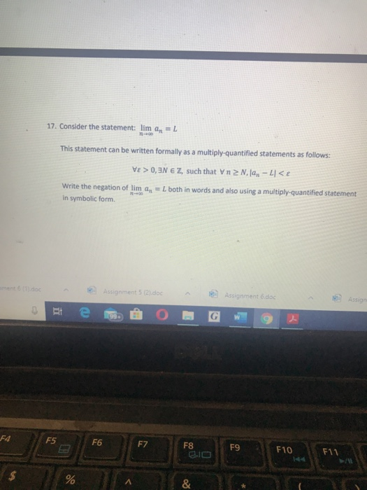 Solved 17. Consider the statement: lim Q, EL This statement | Chegg.com