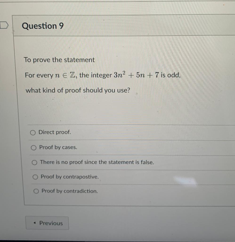 Solved To prove the statement For every n∈Z, the integer | Chegg.com