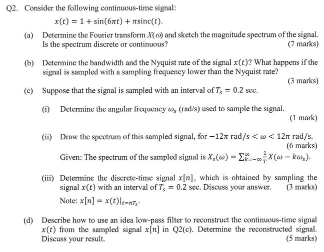 Solved Q2. Consider the following continuous-time signal: | Chegg.com