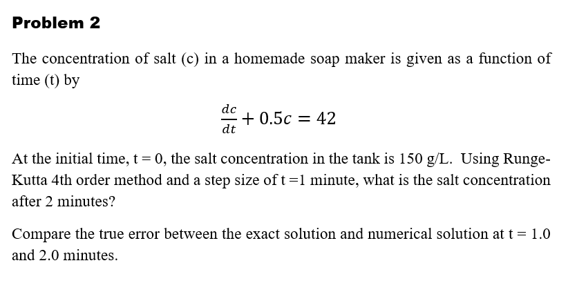 Solved The concentration of salt (c) in a homemade soap | Chegg.com