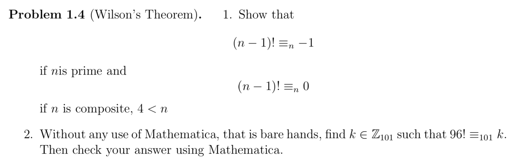 Solved Problem 1.4 (Wilson's Theorem). 1. Show that (n - | Chegg.com