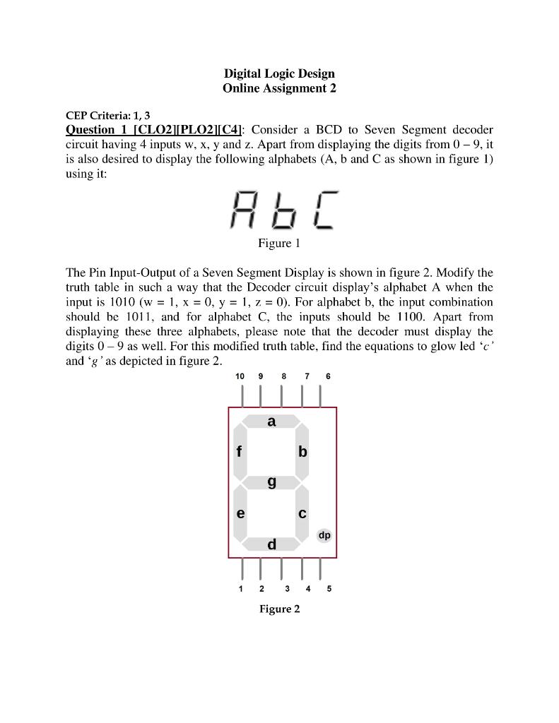 Solved Digital Logic Design Online Assignment 2 CEP | Chegg.com