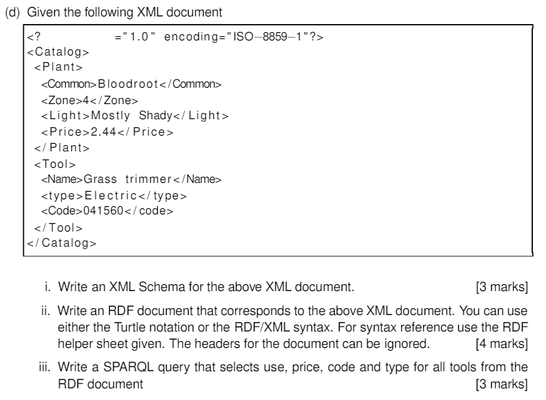 Solved (d) Given the following XML document Bloodroot 4 | Chegg.com