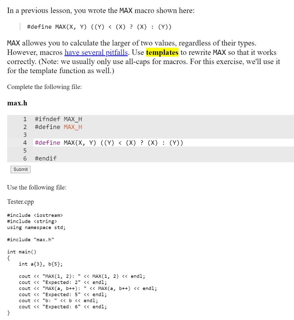 In a previous lesson, you wrote the MAX macro shown | Chegg.com