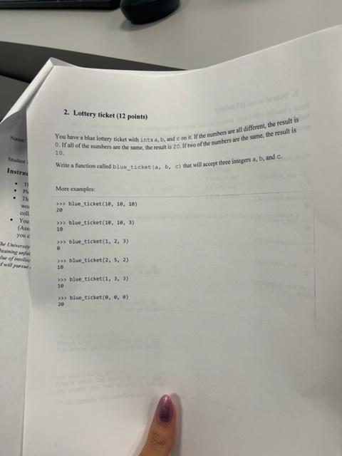 Solved 2. Lottery ticket (12 points) You have a blue lottery | Chegg.com