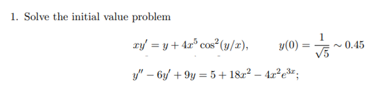Solved 1. Solve the initial value problem | Chegg.com