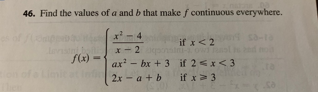 Solved 46. Find the values of a and b that make f continuous | Chegg.com