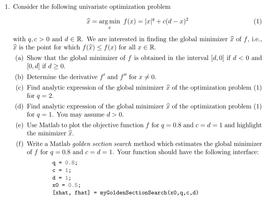 1. Consider the following univariate optimization | Chegg.com