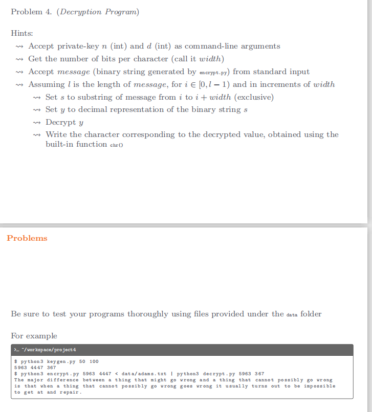 Problem 4. (Decryption Program) Write a program | Chegg.com