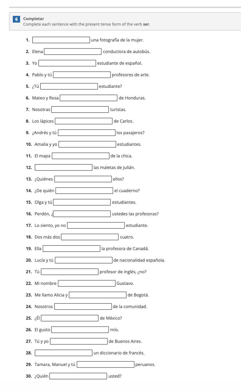 6 Completar Complete each sentence with the present | Chegg.com
