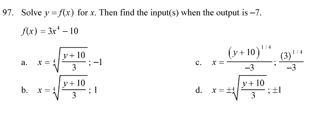 Solved 97. Solve y=f(x) for x. Then find the input(s) when | Chegg.com