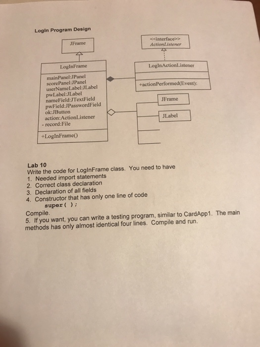 Solved Login Program Design > ActionListener JFrame | Chegg.com