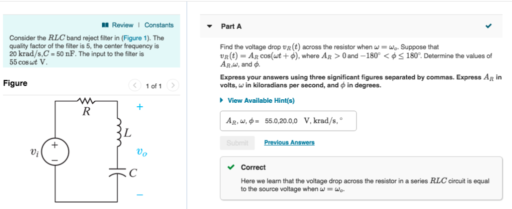 Solved ReviewI Constants Part A Consider the RLC band reject | Chegg.com