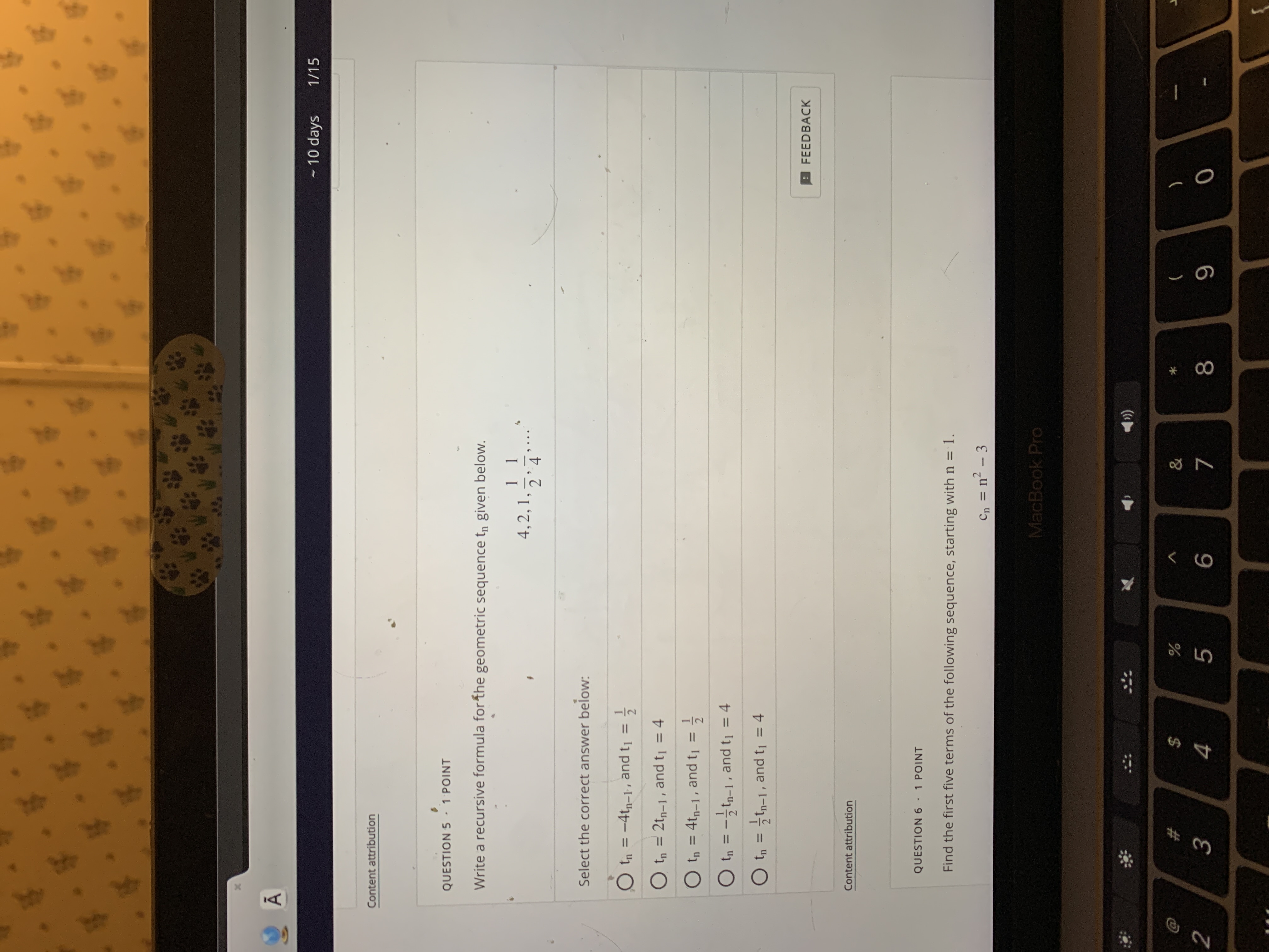 Solved QUESTION 5 ." 1 ﻿POINTWrite a recursive formula for | Chegg.com