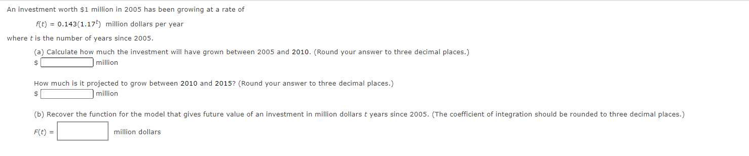 Solved An investment worth $1 million in 2005 has been | Chegg.com