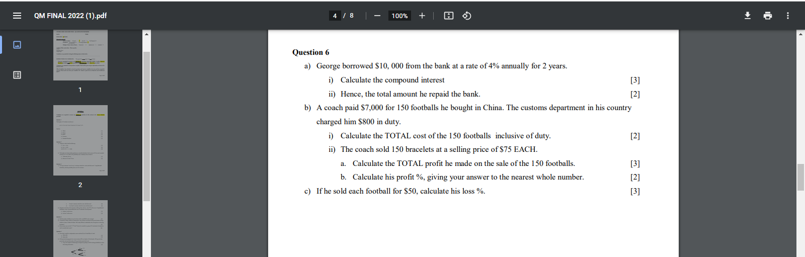Solved = QM FINAL 2022 (1).pdf 4 / 8 100% + Question 6 a) | Chegg.com