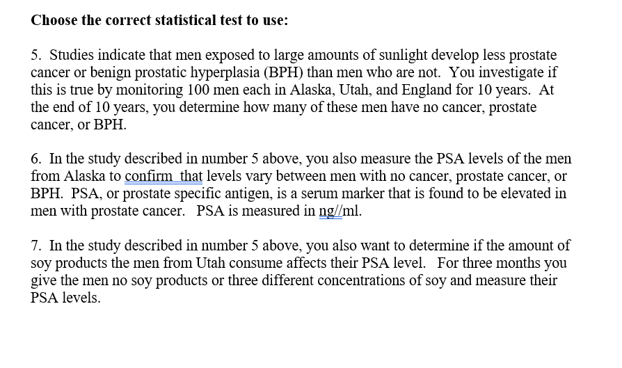 Solved Choose the correct statistical test to use:Studies | Chegg.com
