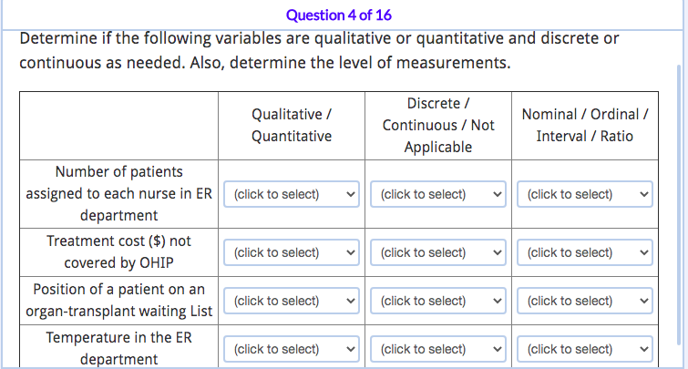Solved Question 4 of 16 Determine if the following variables | Chegg.com