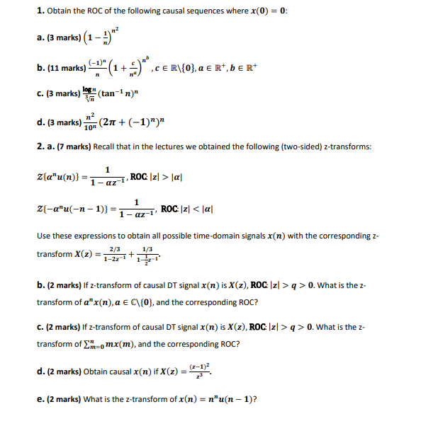 1. Obtain the ROC of the following causal sequences | Chegg.com