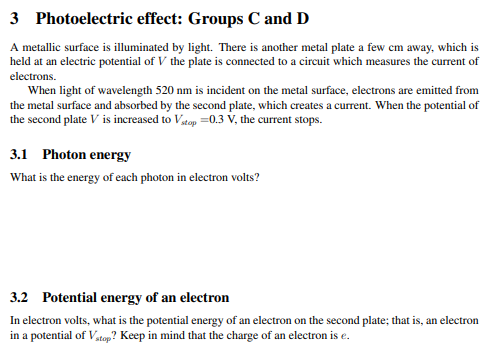 Solved 3 Photoelectric effect: Groups C and D A metallic | Chegg.com