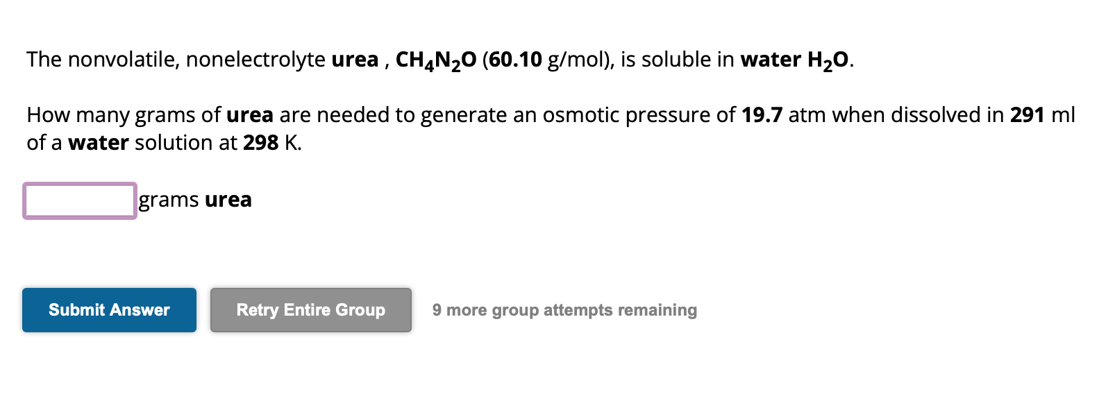 Solved The nonvolatile, nonelectrolyte urea, | Chegg.com