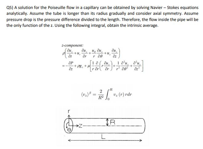 Solved Q5) A solution for the Poiseuille flow in a capillary | Chegg.com