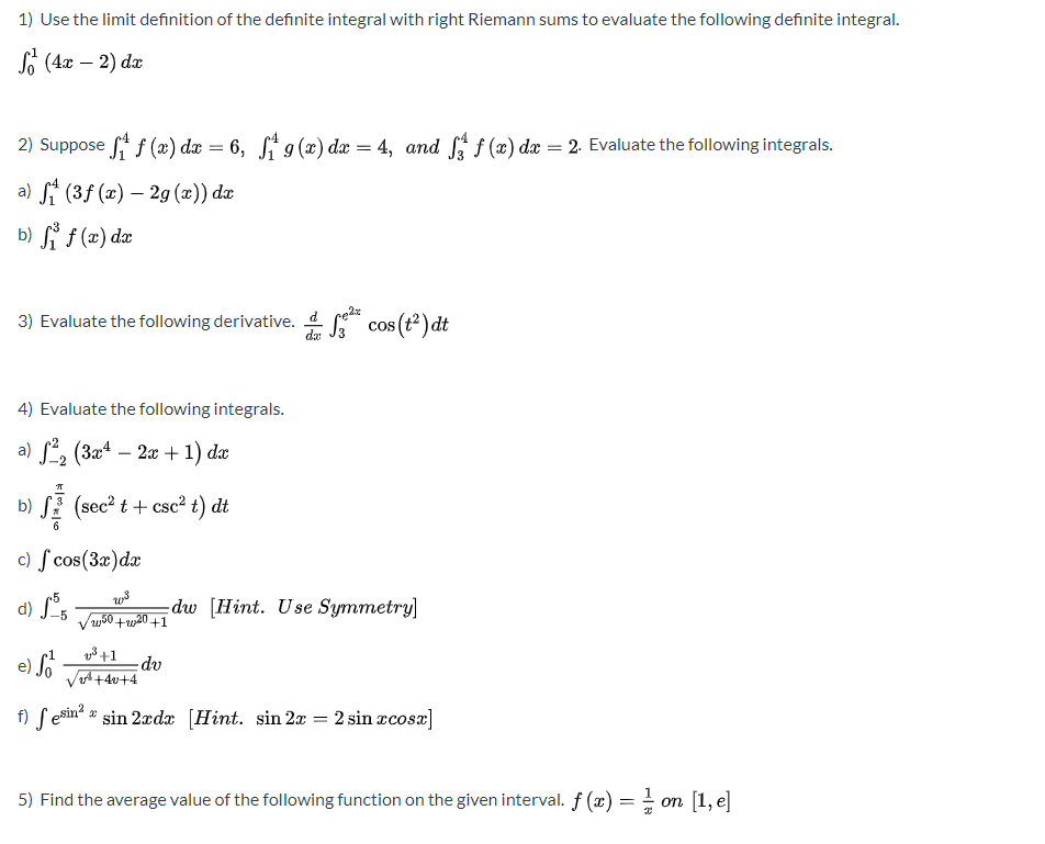 Solved 1 Use The Limit Definition Of The Definite Integral