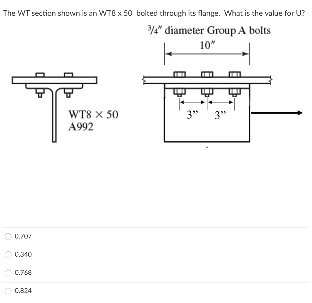 Solved The WT section shown is an WT8 x 50 bolted through | Chegg.com