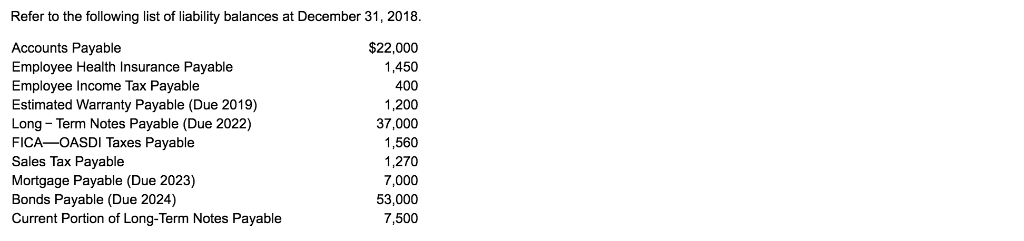 Solved Refer to the following list of liability balances at | Chegg.com