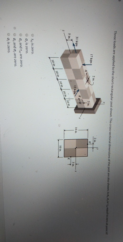 Solved Three loads are applied to the short rectangular post | Chegg.com