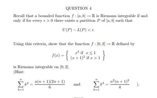 Solved Recall that a bounded function f:[a,b]→R is Riemann | Chegg.com