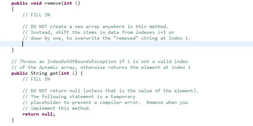 Solved public void remove(int i) // FILL IN // DO NOT | Chegg.com