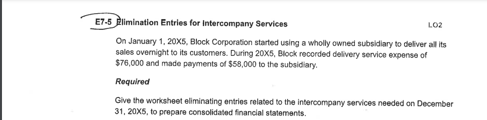 Solved 5 Elimination Entries for Intercompany Services LO2 | Chegg.com